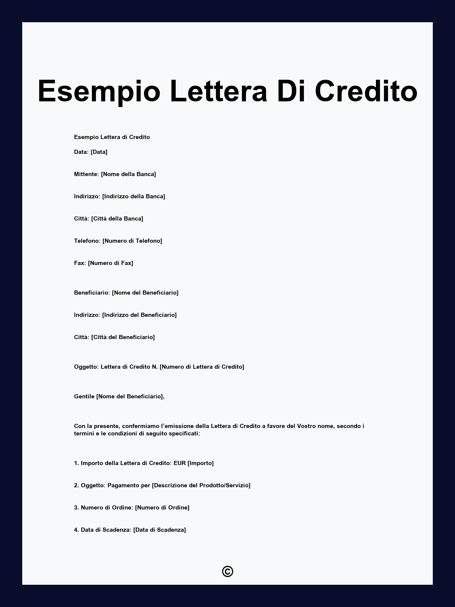 Esempio Lettera Di Credito