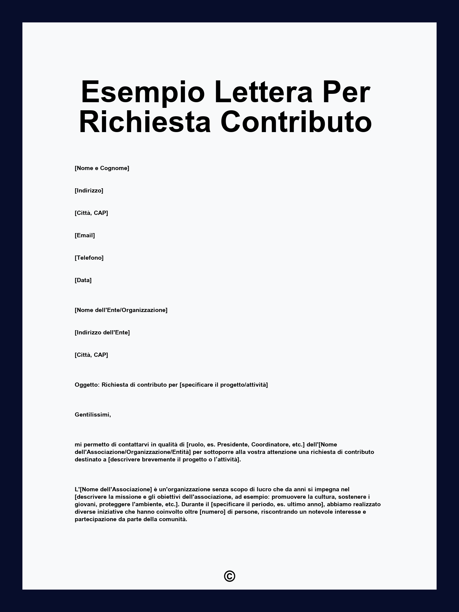 Esempio Lettera Per Richiesta Contributo
