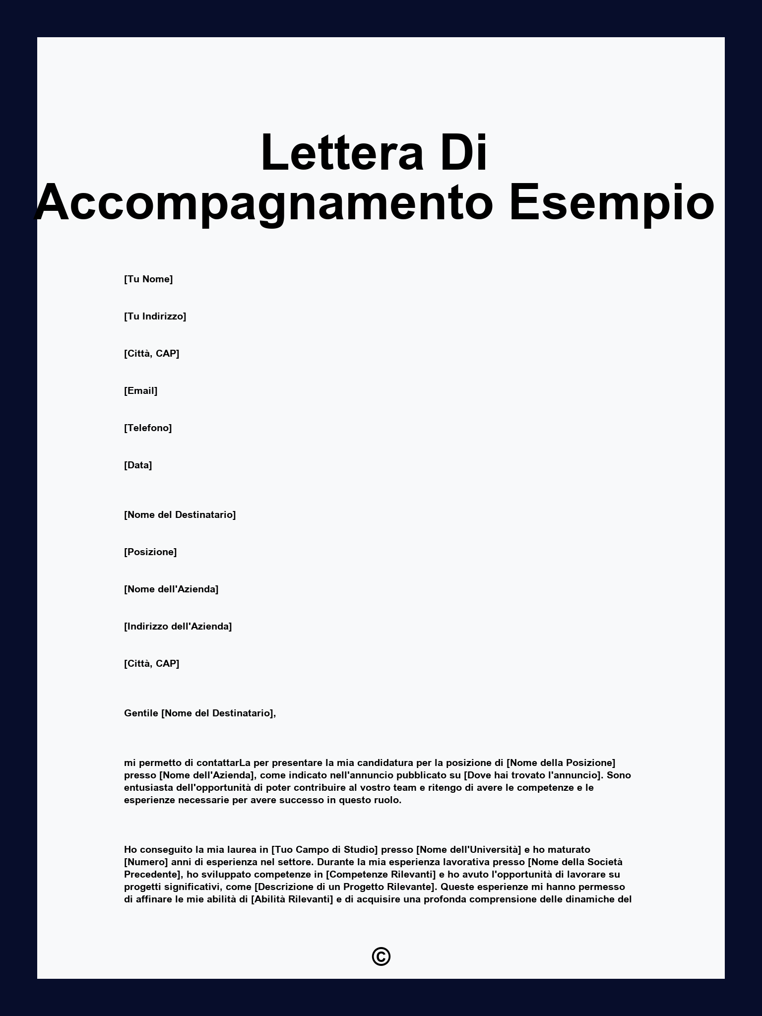 Lettera Di Accompagnamento Esempio